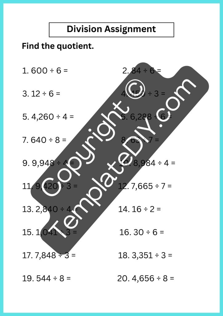 5th Grade Division Worksheets Printable Template in Pdf & Word