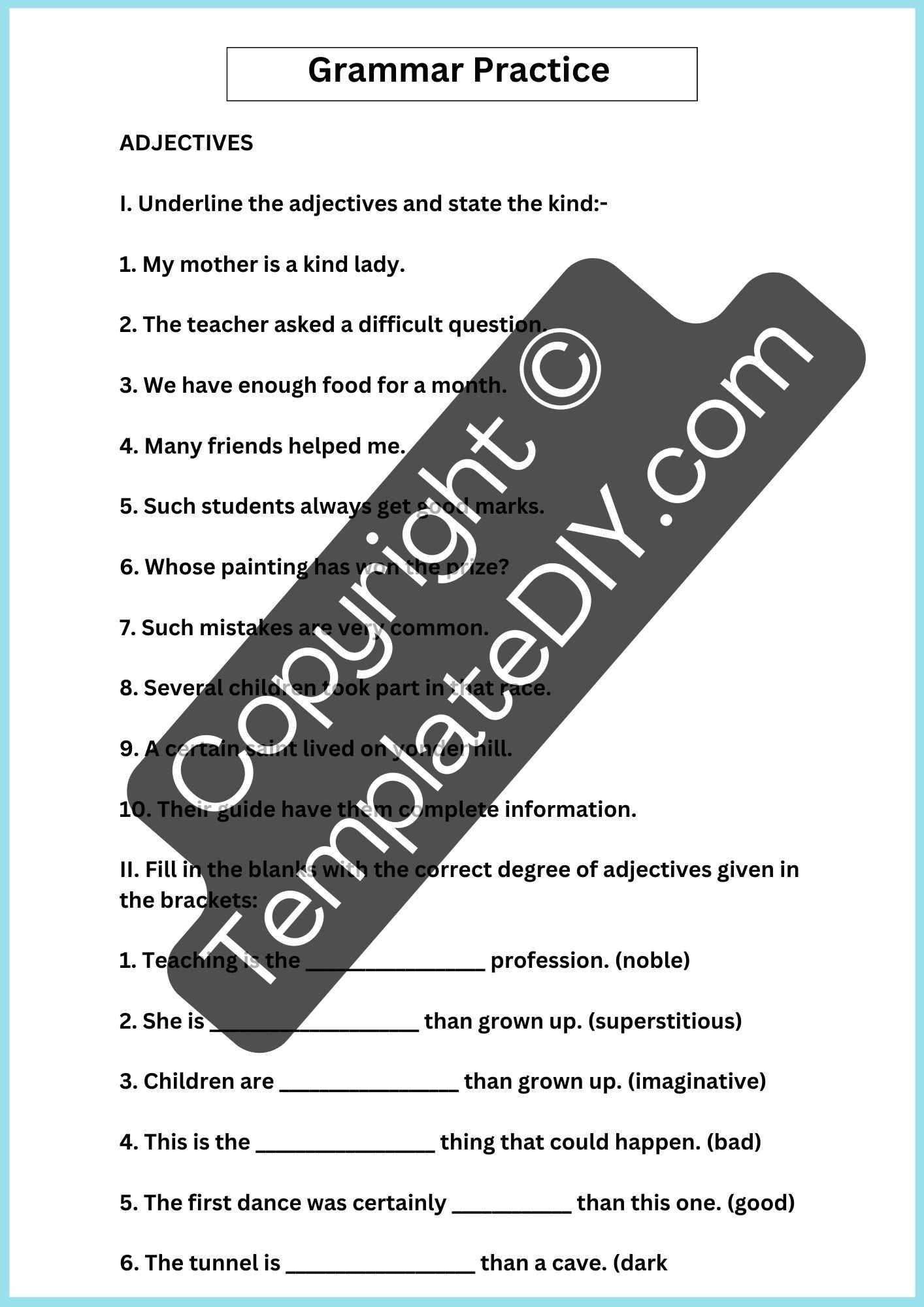 5th Grade Grammar Worksheets Printable Template Pdf Word