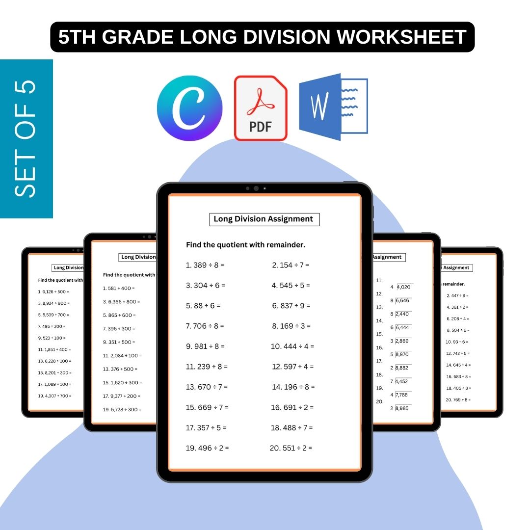 5th Grade Division Worksheets Printable Template PDF, Word