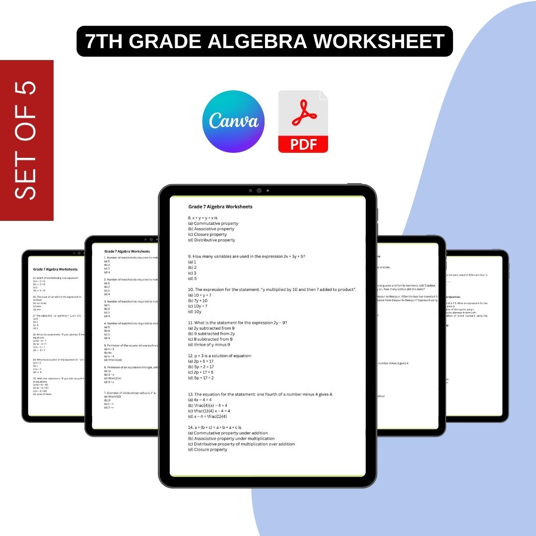 7th Grade Algebra Worksheets Printable Template PDF, Word