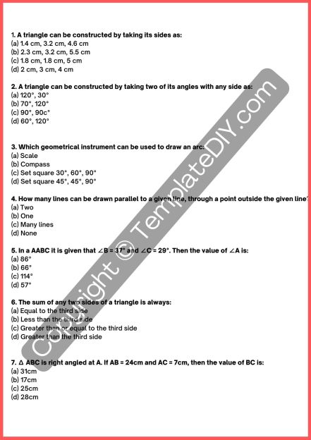 7th Grade Geometry Worksheets Template Printable Word, PDF