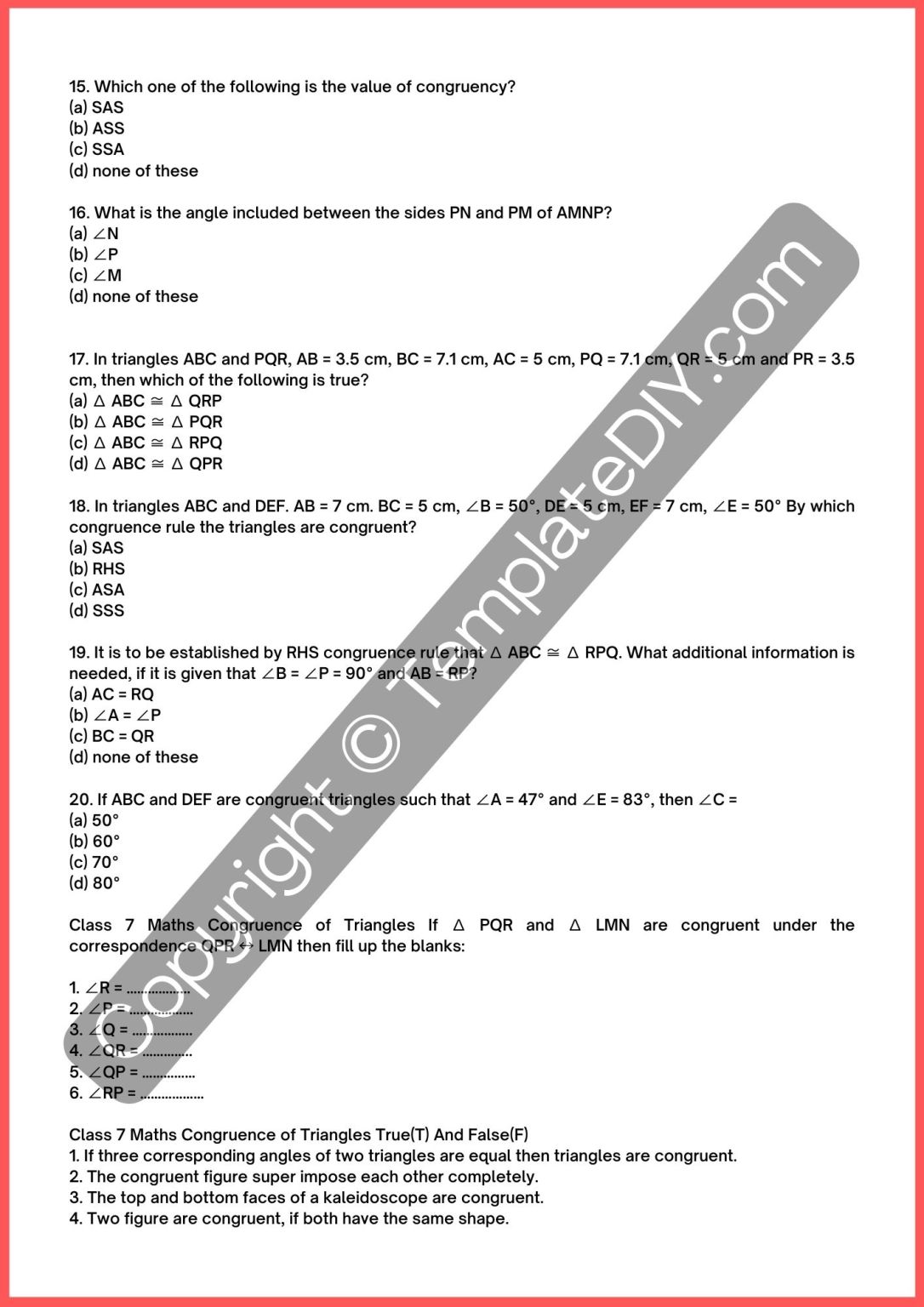 7th Grade Geometry Worksheets Template Printable Word, PDF