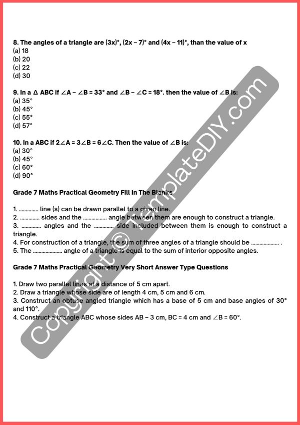 7th Grade Geometry Worksheets Template Printable Word, PDF