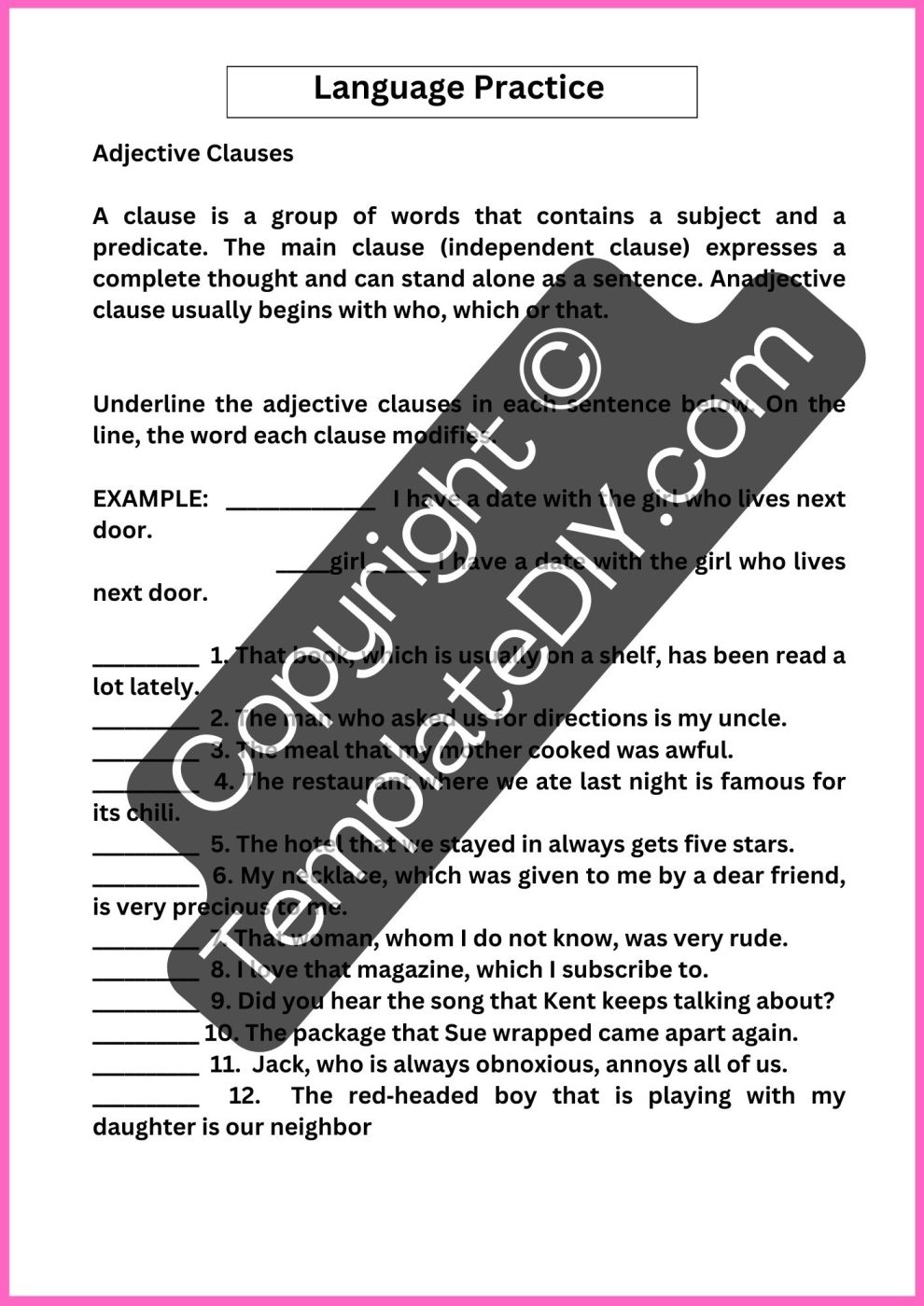 7th Grade Language Arts Worksheets Template Printable Word
