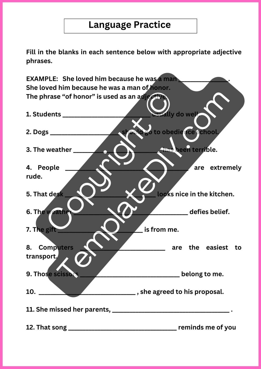 7th Grade Language Arts Worksheets Template Printable Word