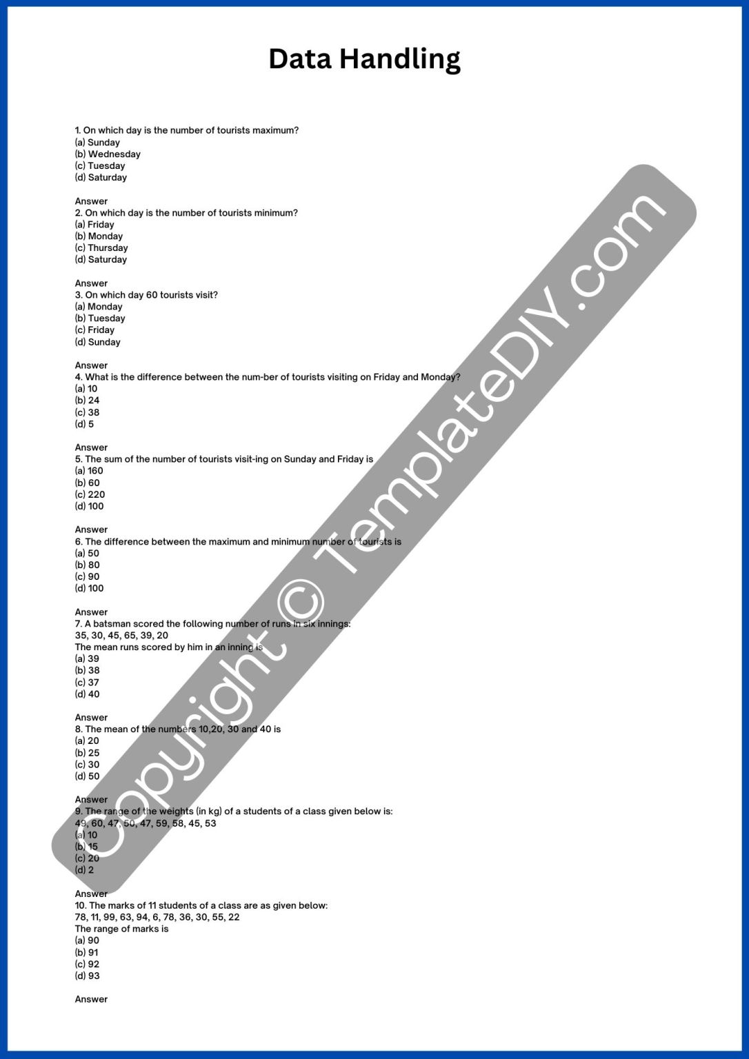 7th Grade Math Worksheets Printable Template PDF, Word