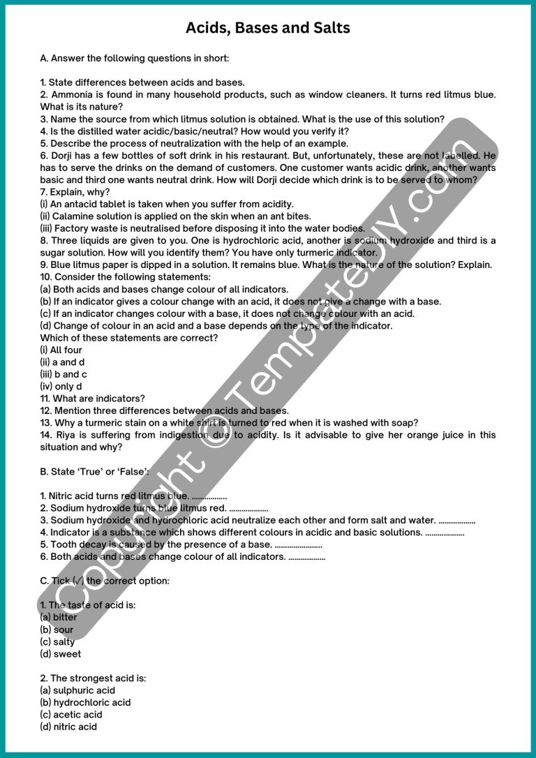 7th Grade Science Worksheets Printable Template PDF, Word