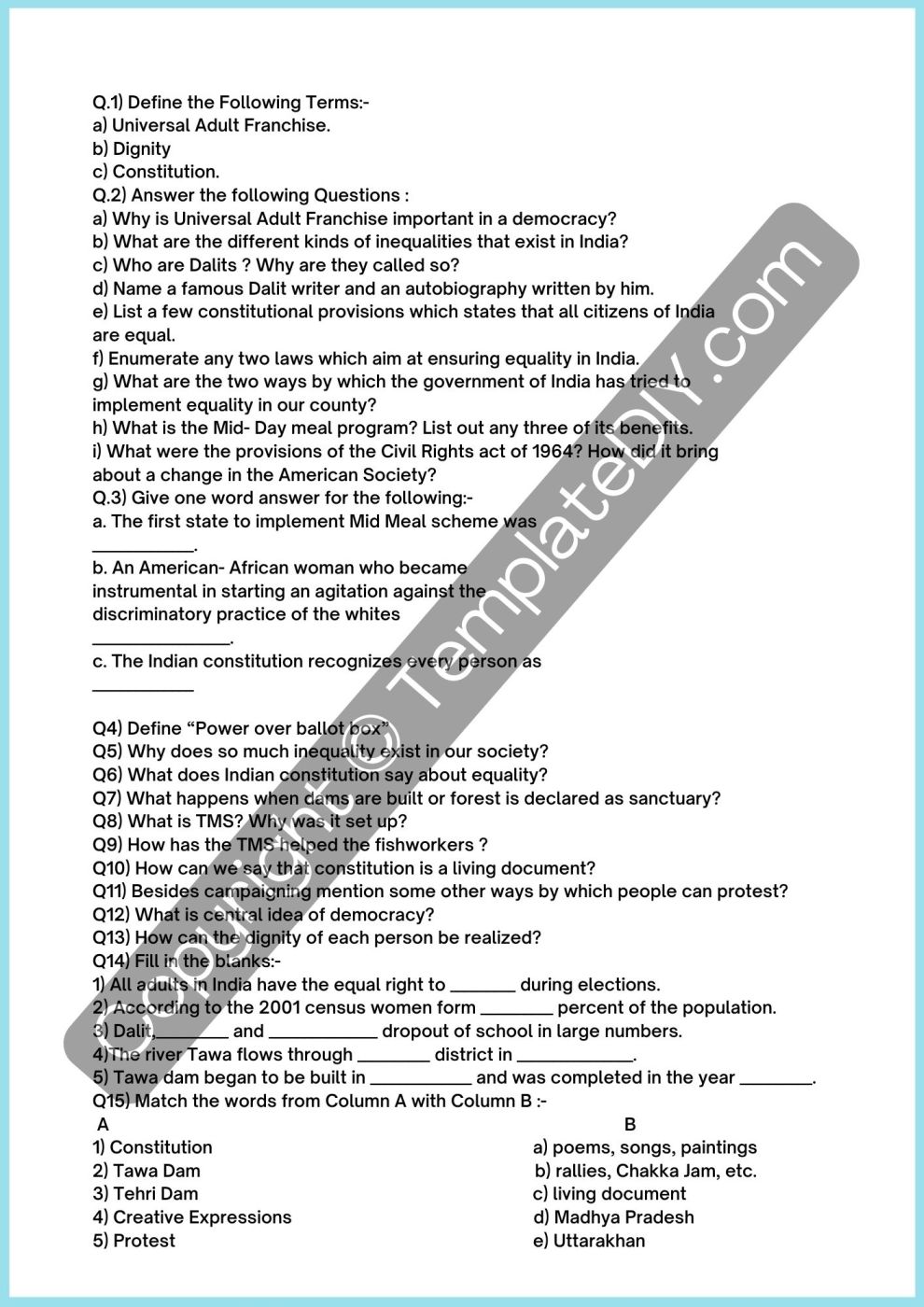 7th Grade Social Studies Worksheets Template PDF, Word