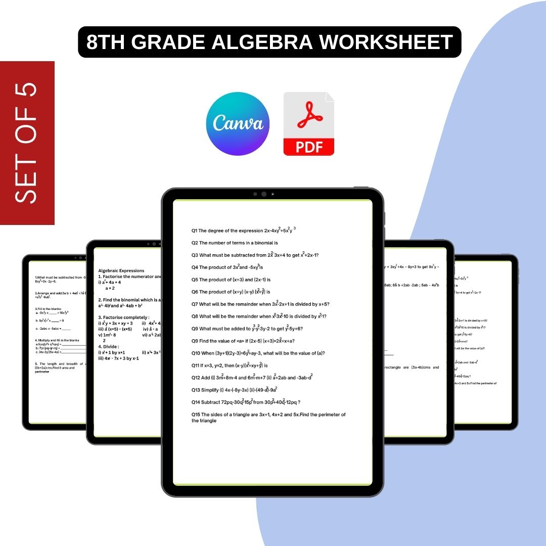 8th Grade Algebra Worksheets Printable Template PDF, Word