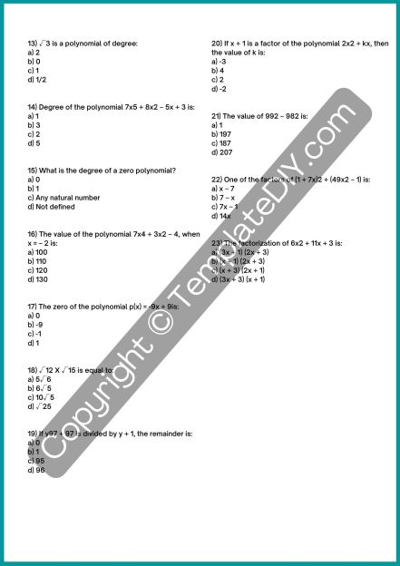 9th Grade Math Worksheets Template Printable PDF, Word