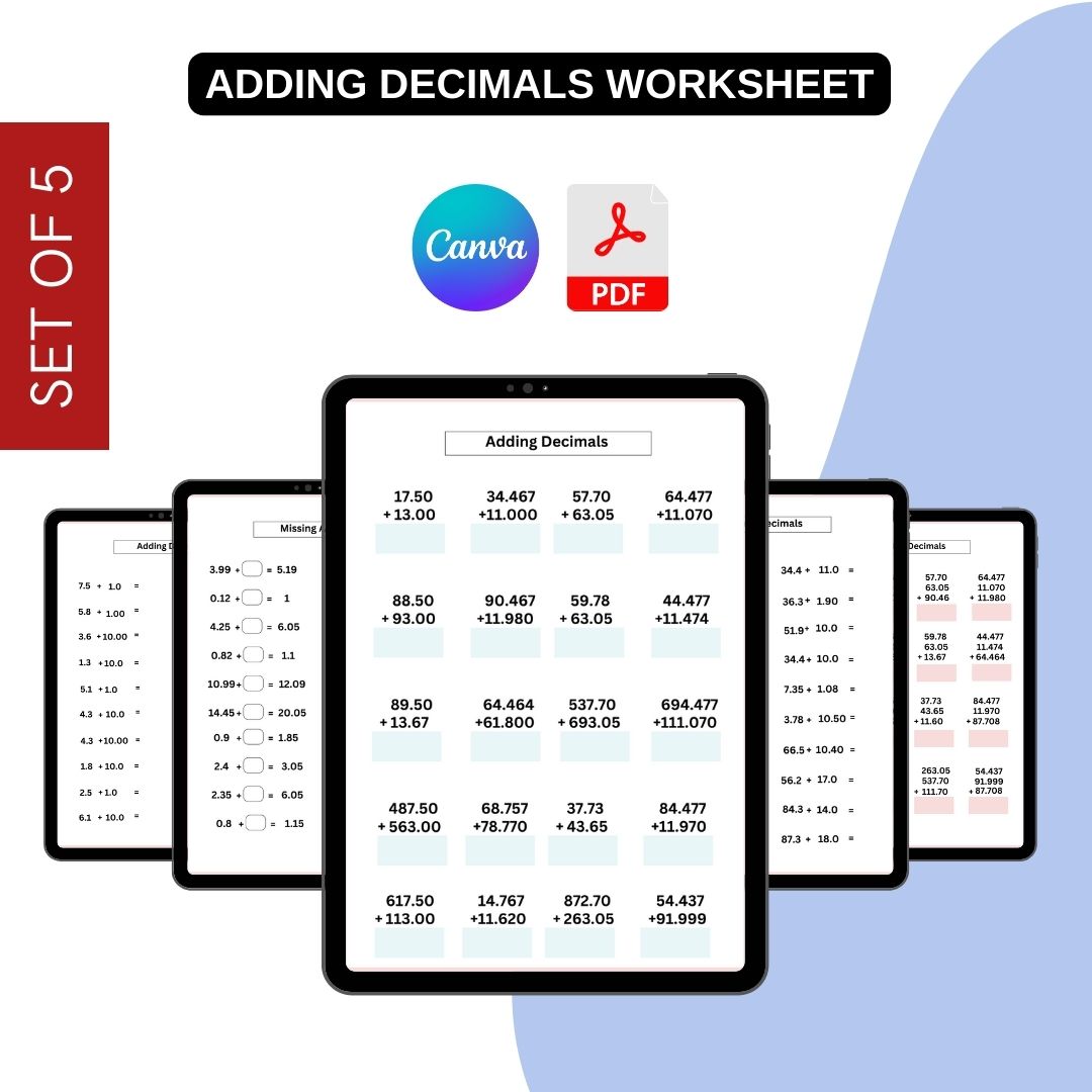 Adding Decimals Worksheet Printable Template PDF, Word