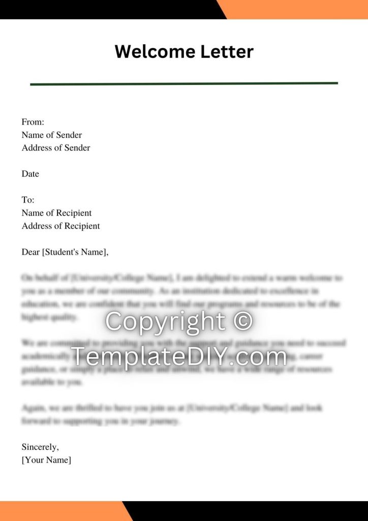 Admission Welcome Letter Sample Template with Examples
