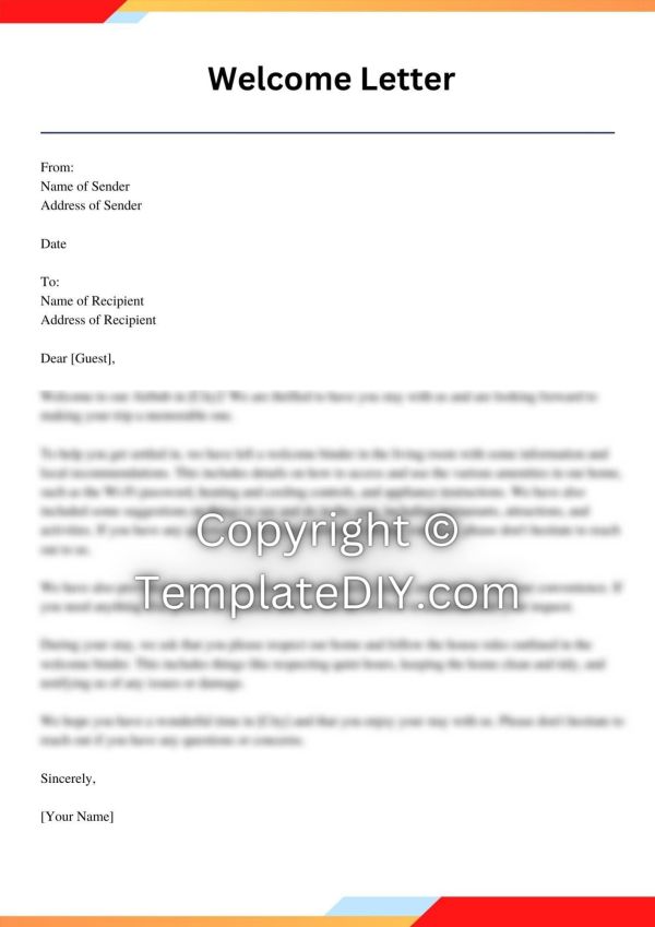 Airbnb Welcome Letter Sample with Examples [Word Editable]