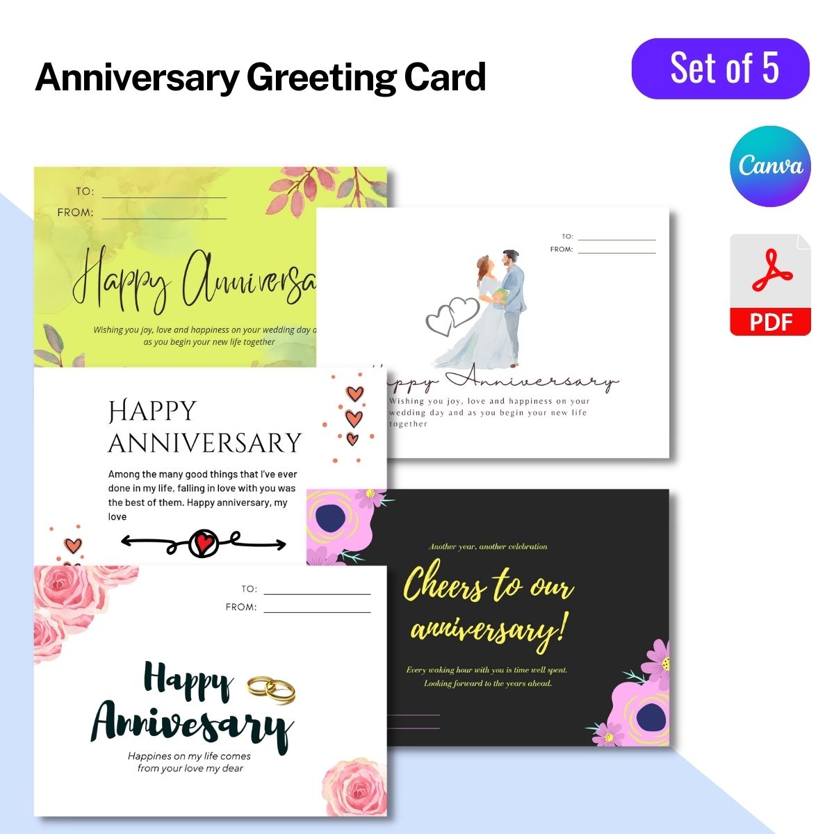Anniversary Greeting Cards Printable Template PDF, Word