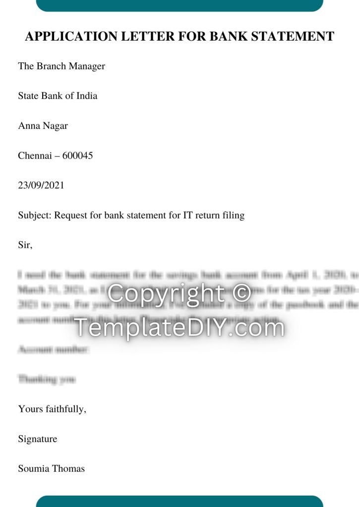 Application Letter for Bank Statement Sample with Examples