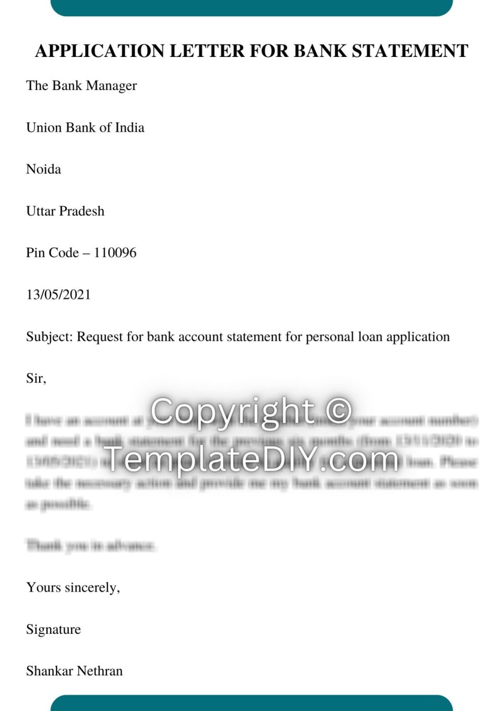 Application Letter for Bank Statement Sample with Examples
