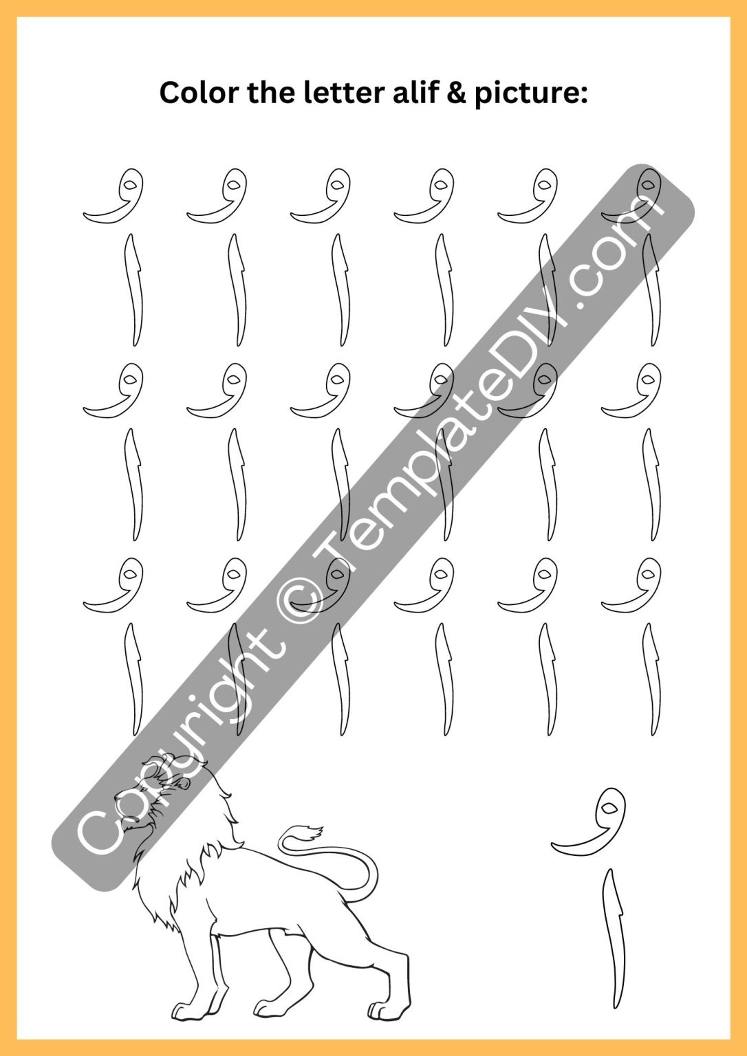 Arabic Letter Alif Worksheet Template Printable PDF, Word