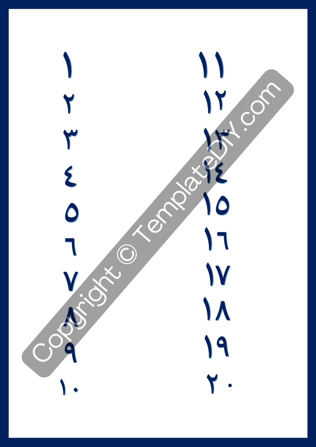 Arabic Numbers 1-20 Template Printable PDF, Word [Editable]