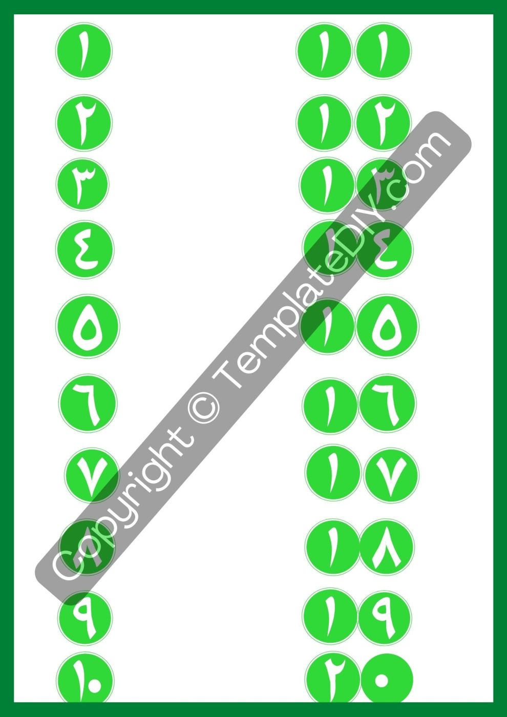 Arabic Numbers 1-20 Template Printable PDF, Word [Editable]