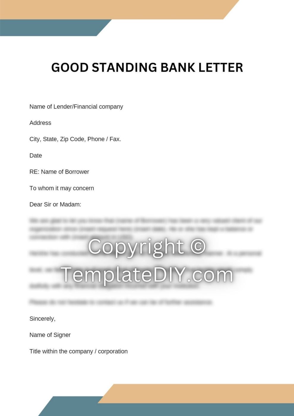 Download Bank Letter of Good Standing Template [Editable]
