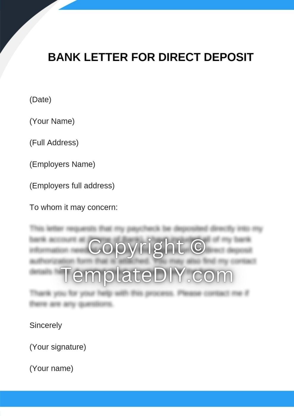 Bank Letter for Direct Deposit Sample with Examples [Word]