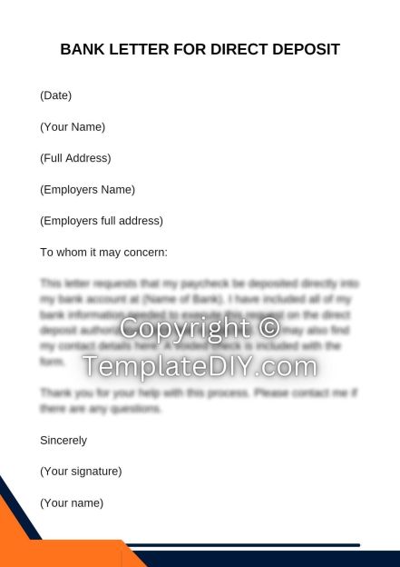 Bank Letter for Direct Deposit Sample with Examples [Word]
