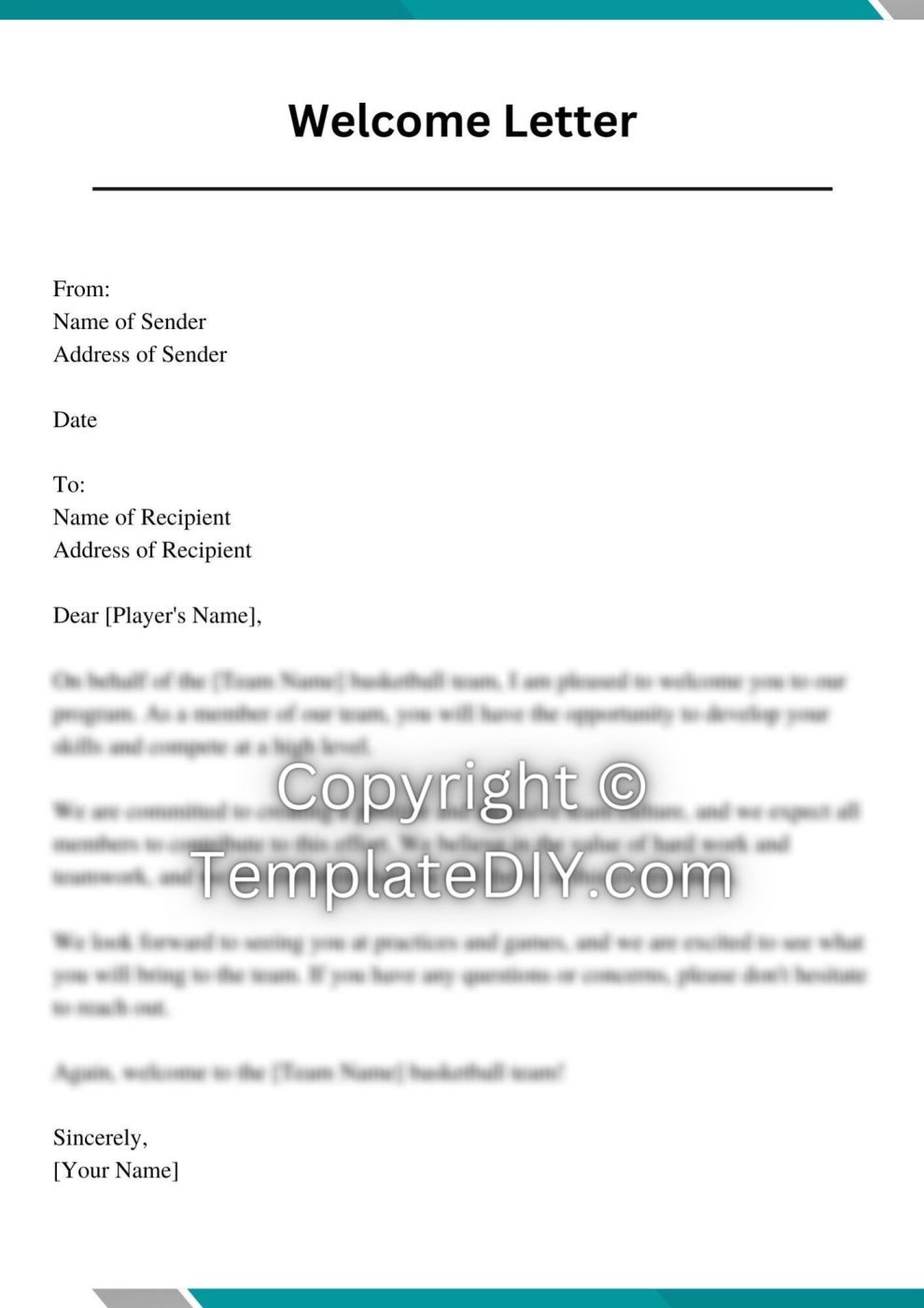 Basketball Team Welcome Letter Sample with Examples [Word]