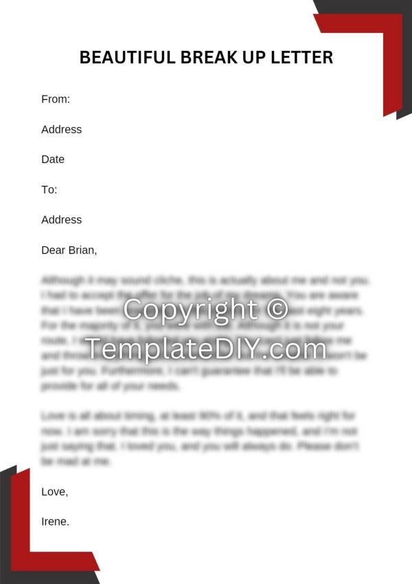 Beautiful Breakup Letter Sample with Examples [Word]