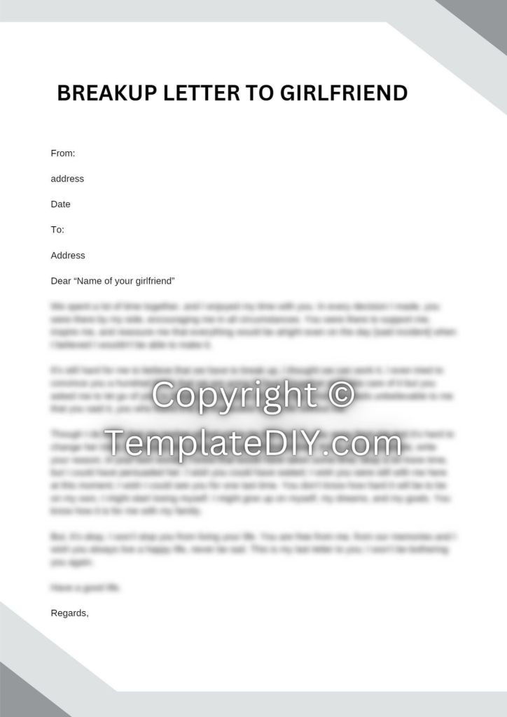 Breakup Letter to Girlfriend Sample with Examples [Word]
