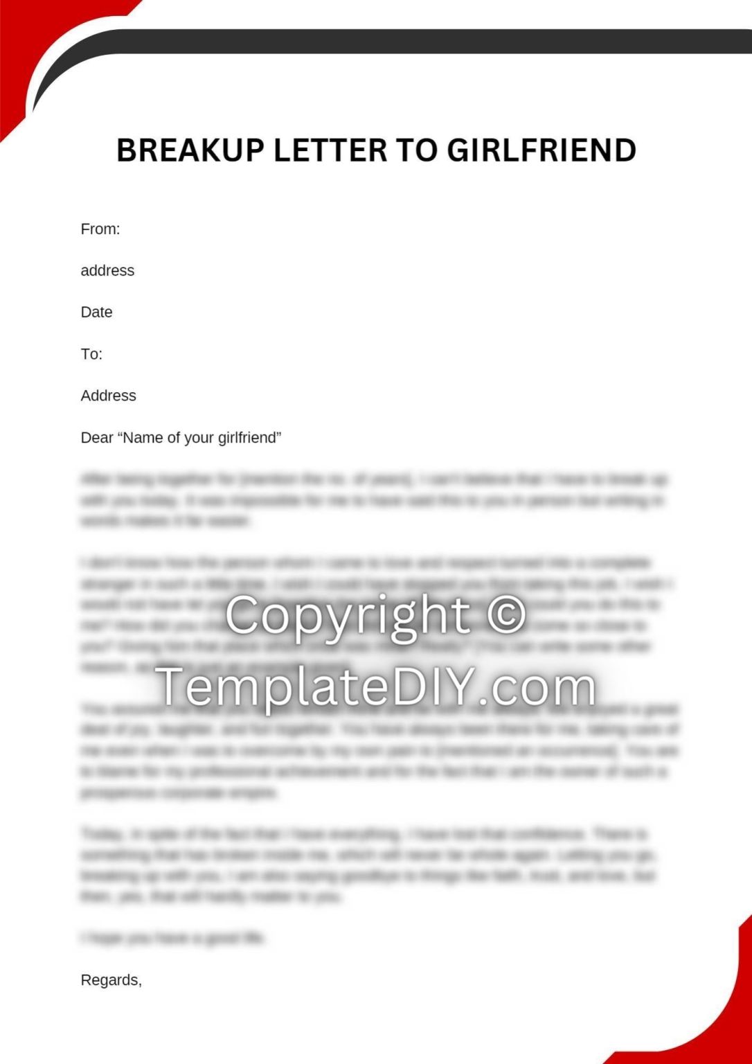Breakup Letter to Girlfriend Sample with Examples [Word]