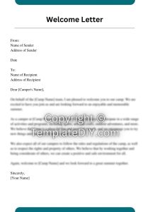 Camp Welcome Letter Template | Editable Word & PDF