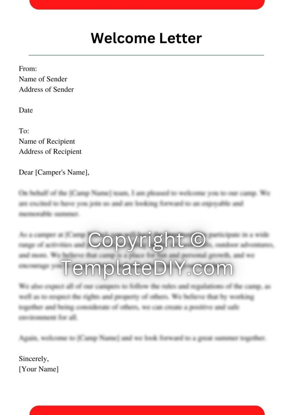 Camp Welcome Letter Template | Editable Word & PDF