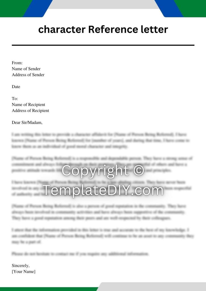 Sample Character Affidavit Letter Template with Examples