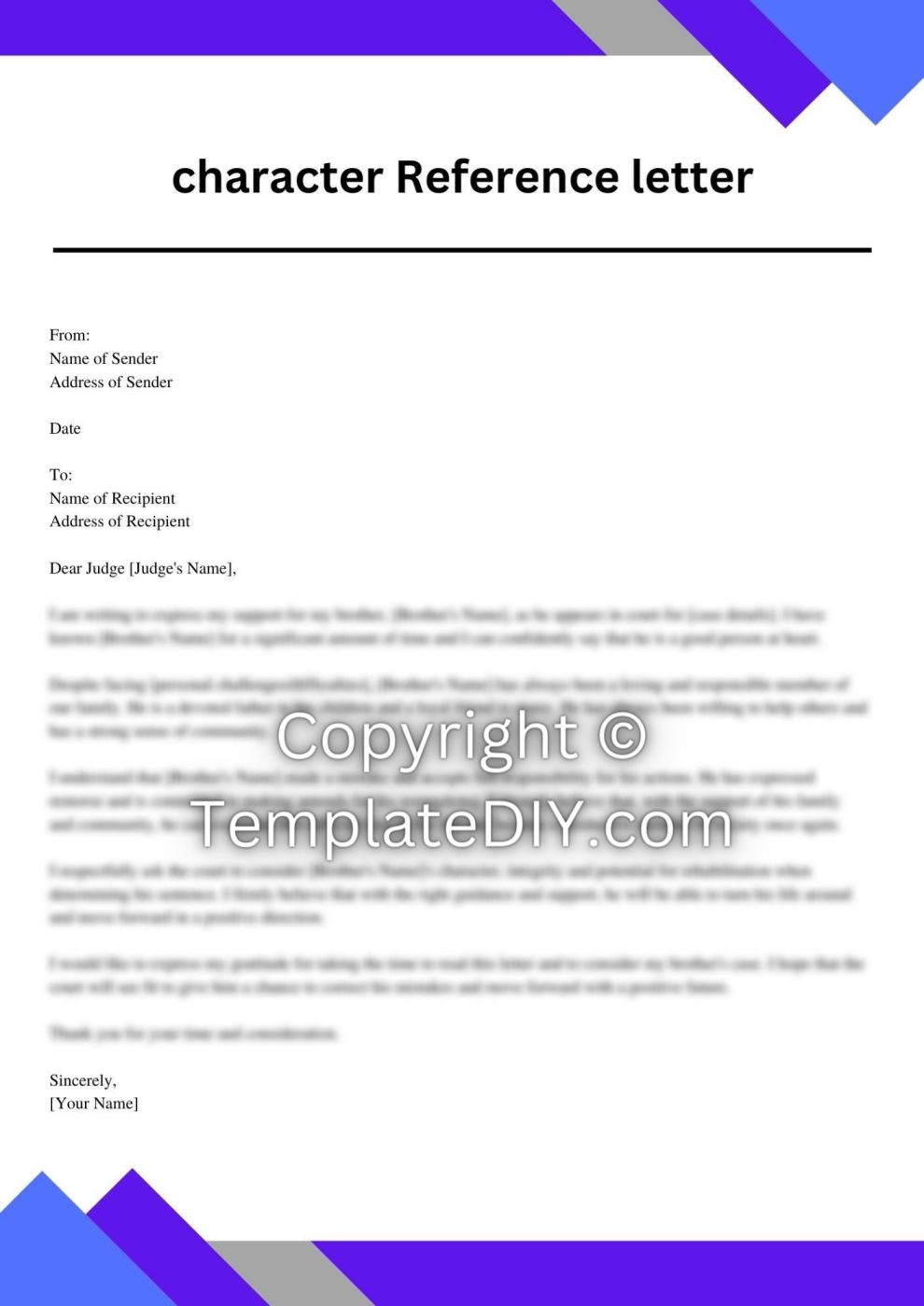 Character Letter For Court For Brother Sample with Examples