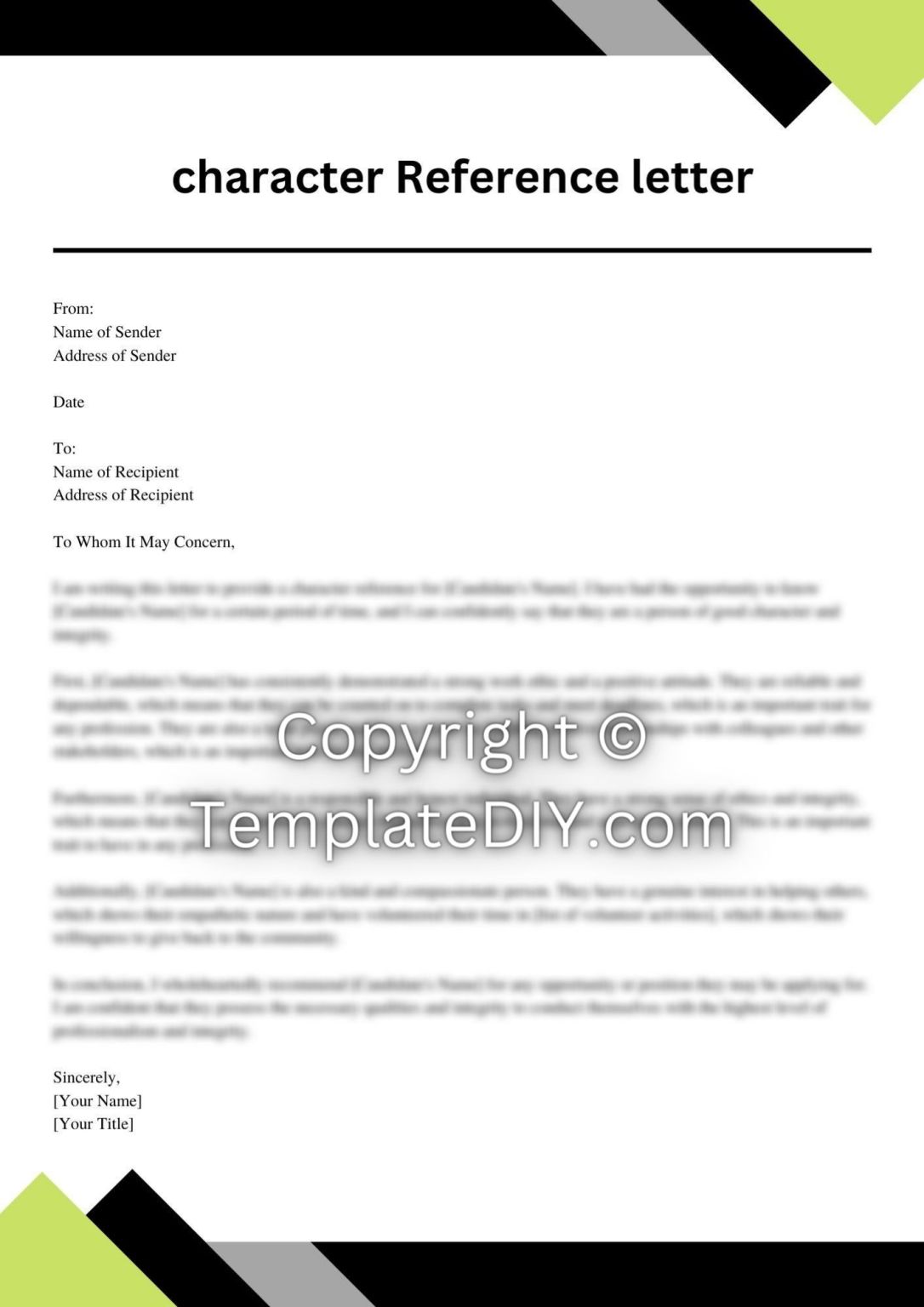 Character Reference Letter Document Sample with Examples