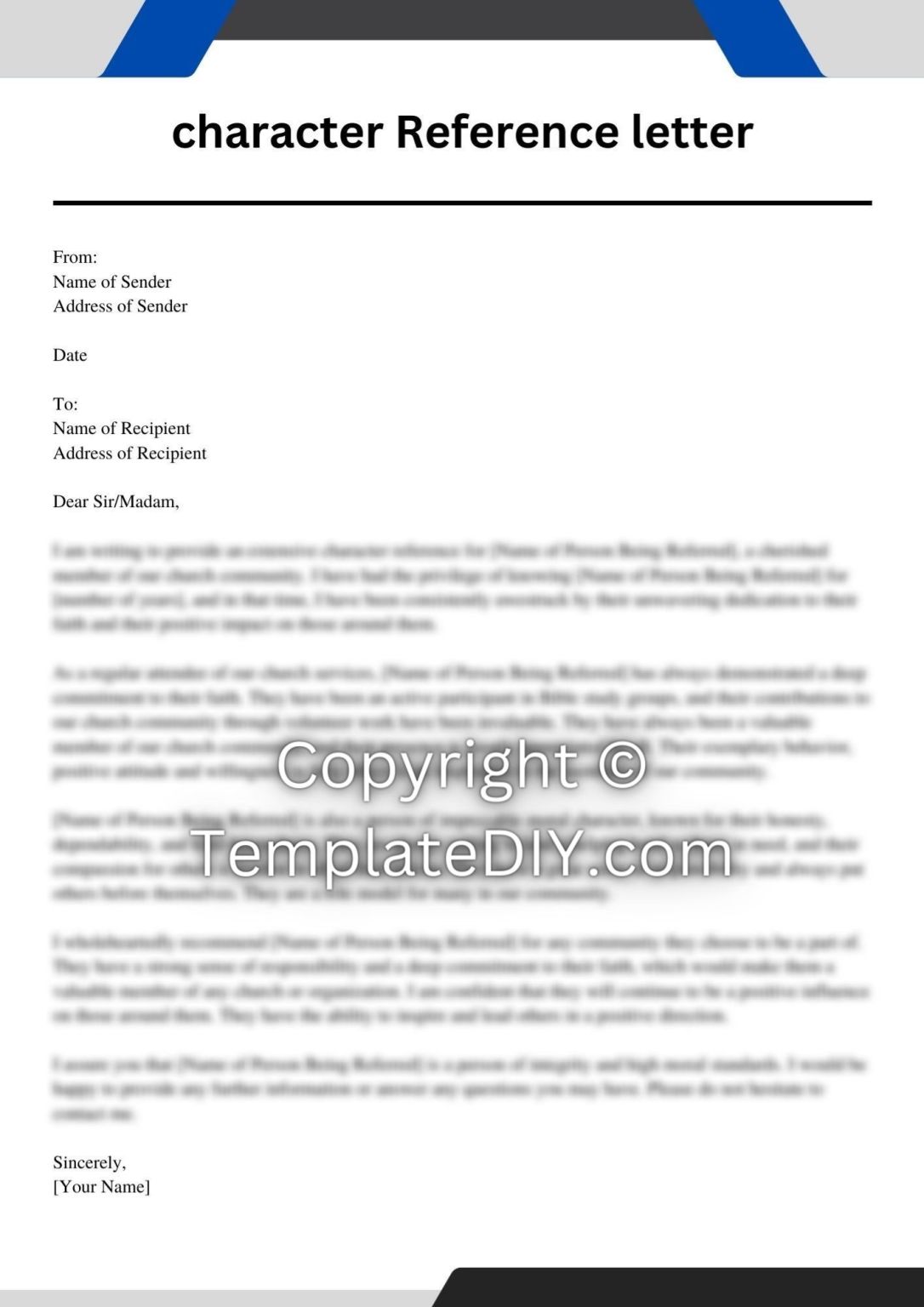 Character Reference Letter For A Church Member with Examples
