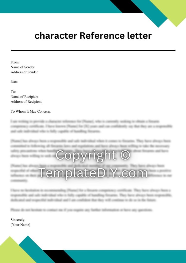 Firearm Competency Character Reference Letter Template