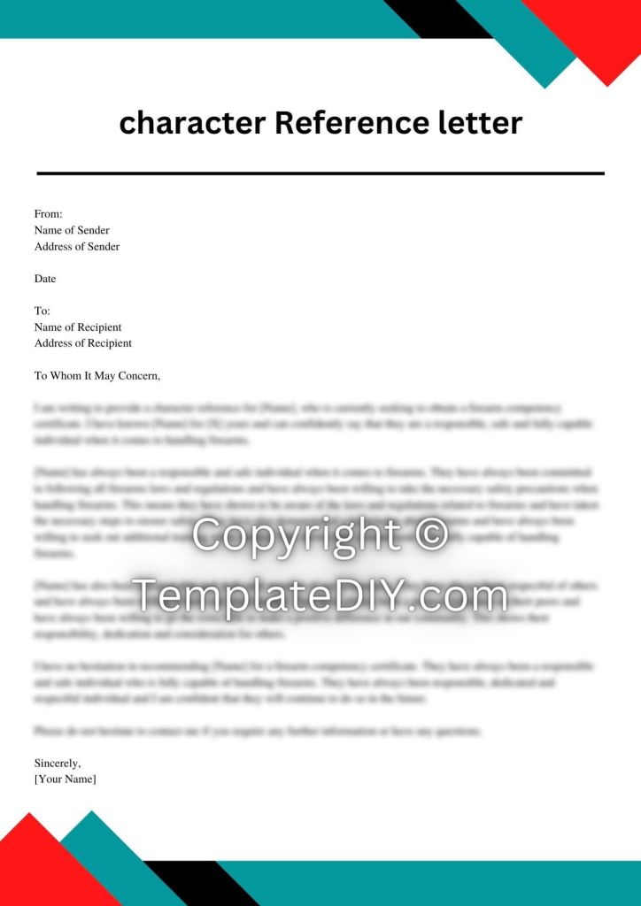 Firearm Competency Character Reference Letter Template