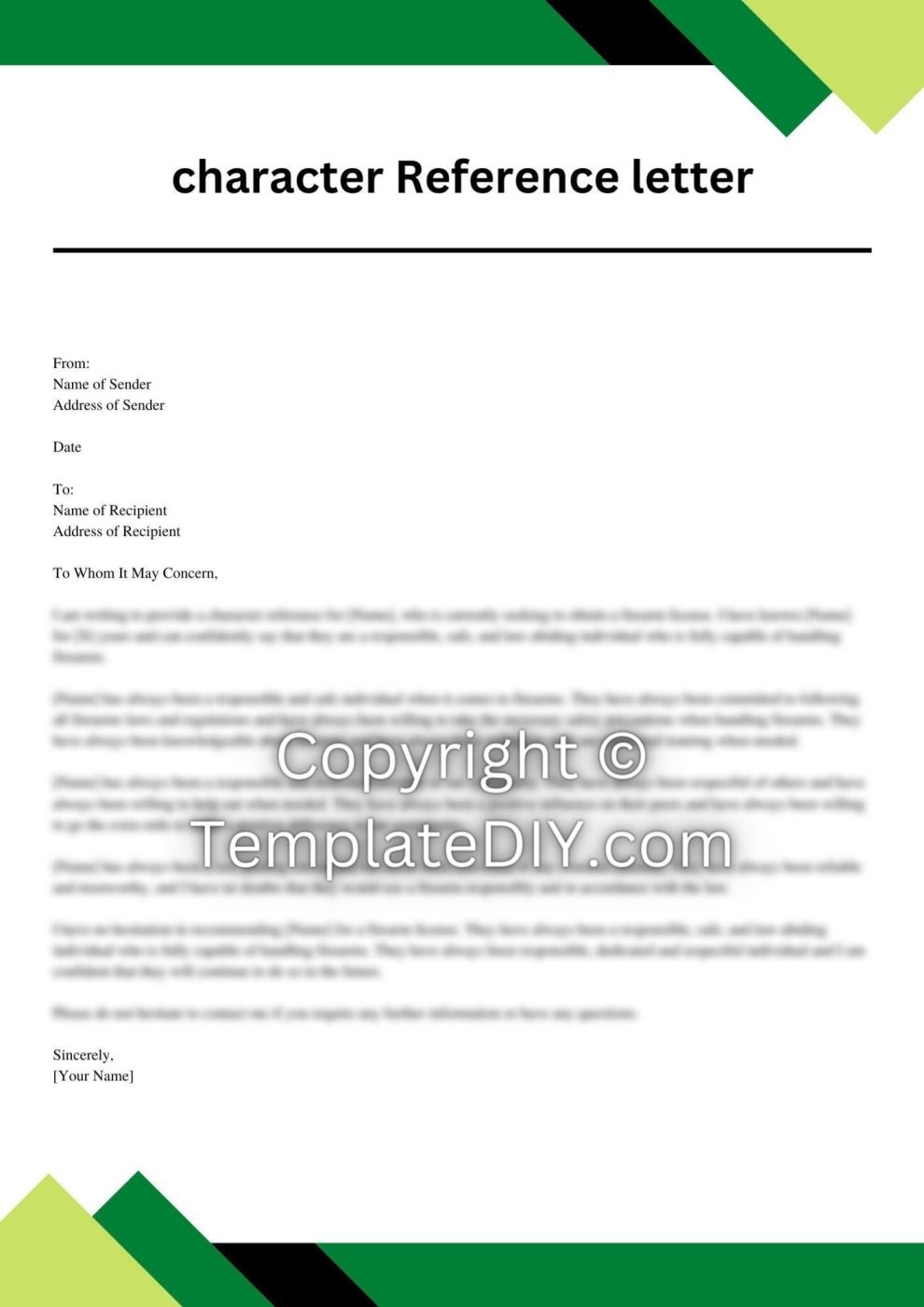Character Reference Letter For Firearm License Sample [Word]