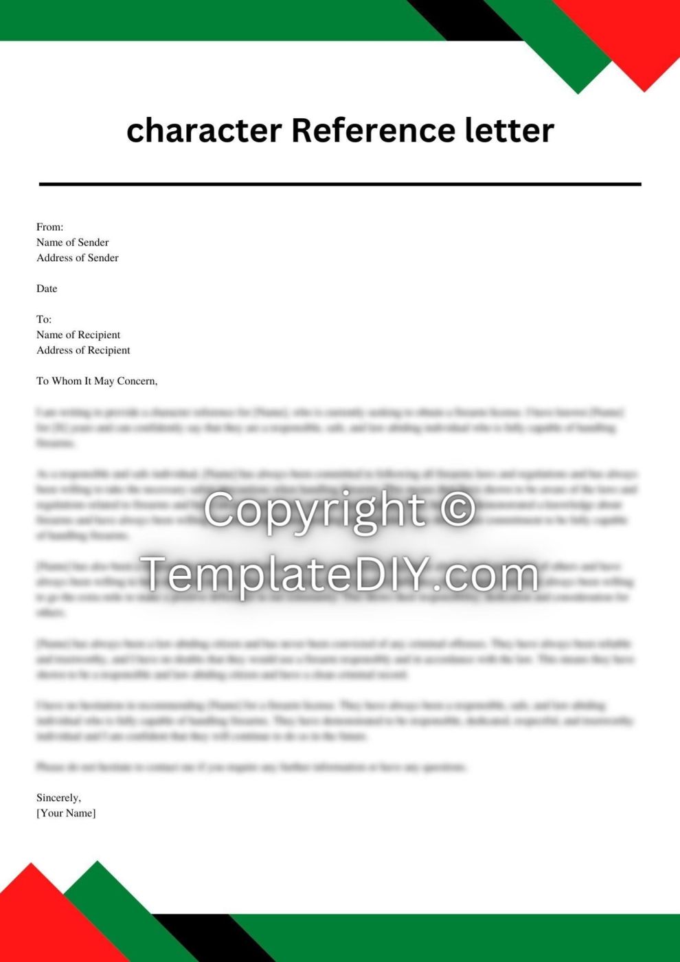 Character Reference Letter For Firearm License Sample [Word]