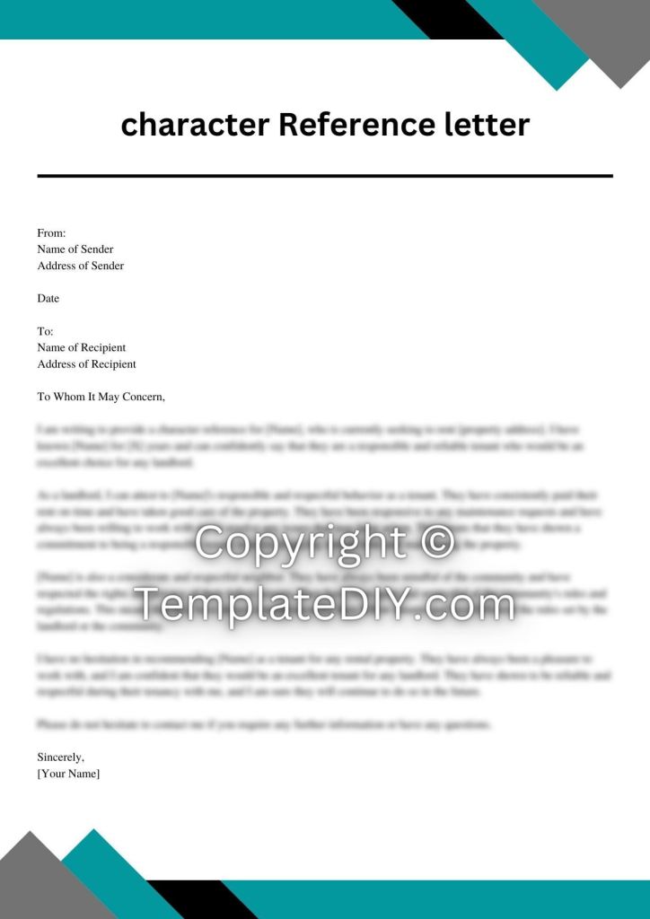 Character Reference Letter For Rental Property Sample [Word]