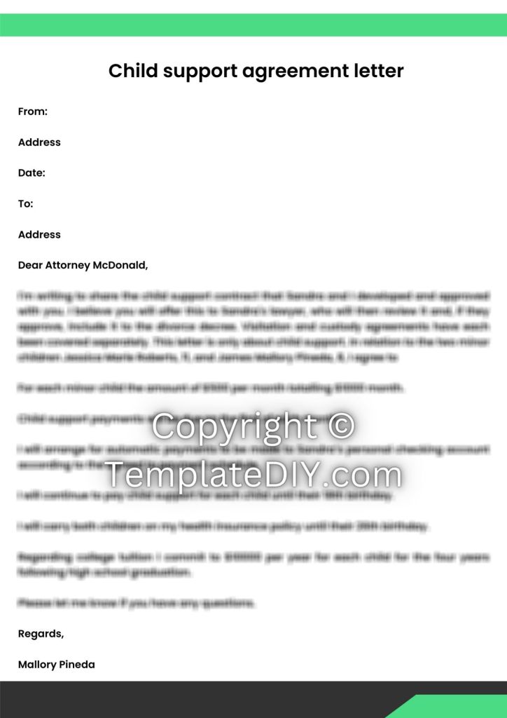 Child Support Agreement Letter Sample Template with Examples