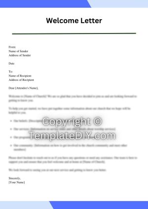 Church Welcome Letter Sample with Examples [Word Editable]