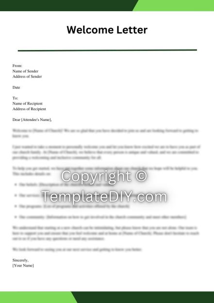 Church Welcome Letter Sample with Examples [Word Editable]