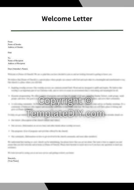 Church Welcome Letter Sample with Examples [Word Editable]