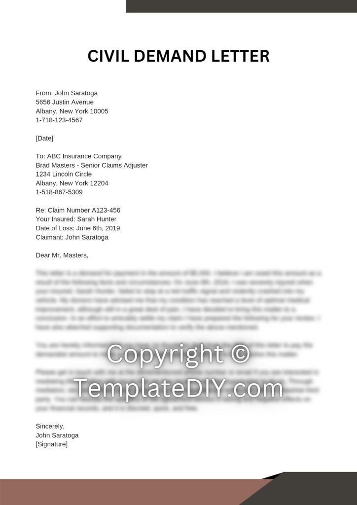 Civil Demand Letter Sample with Examples [Word Editable]