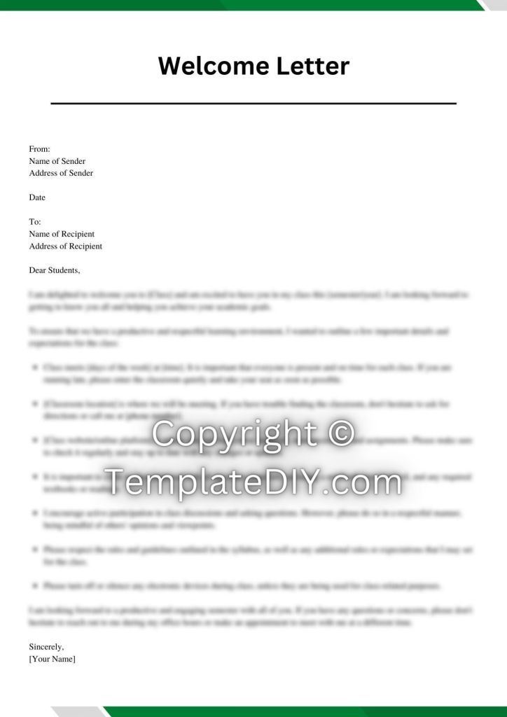 Classroom Welcome Letter Sample with Examples [Word]