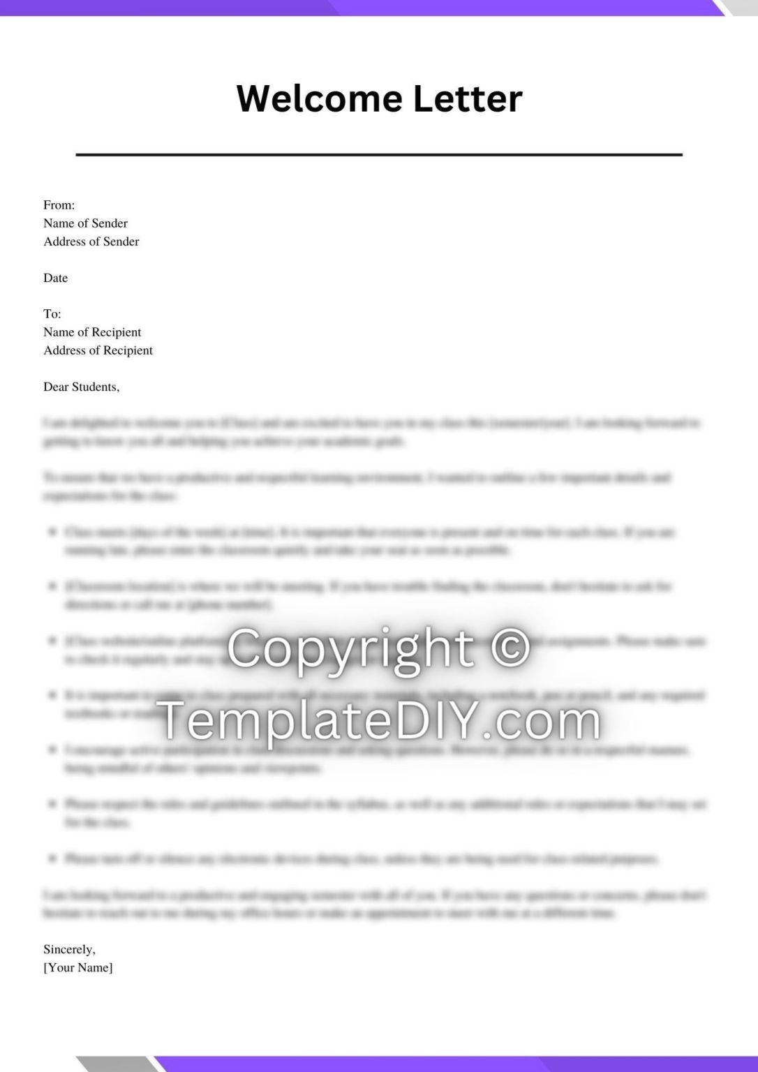 Classroom Welcome Letter Sample with Examples [Word]