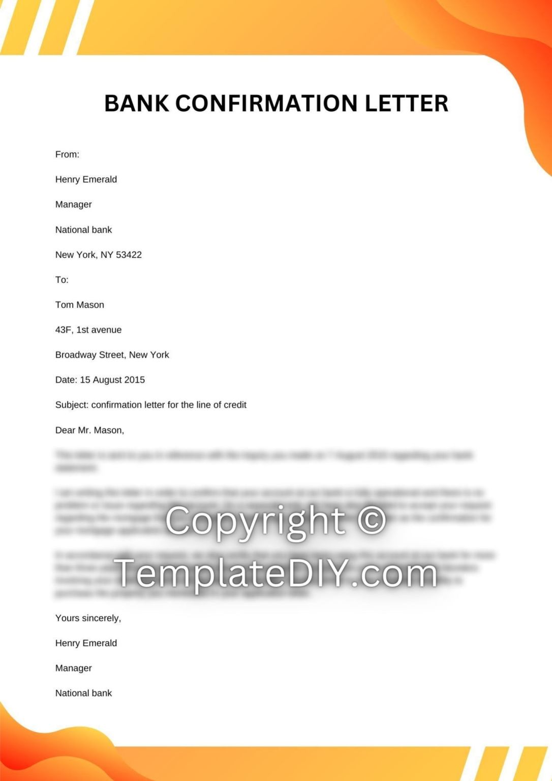 Bank Confirmation Letter Sample – Instant Download