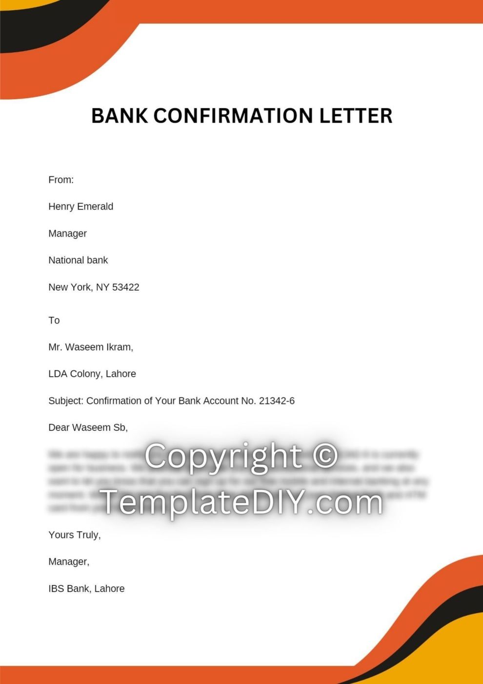 Bank Confirmation Letter Sample – Instant Download
